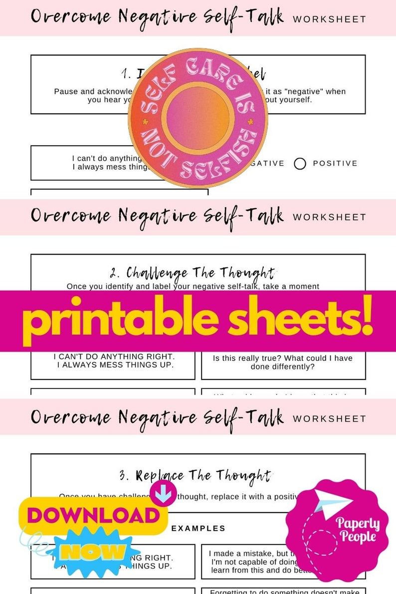 Self-care Kit | Overcome Negative Self Talk | Mindfulness Workbook ...
