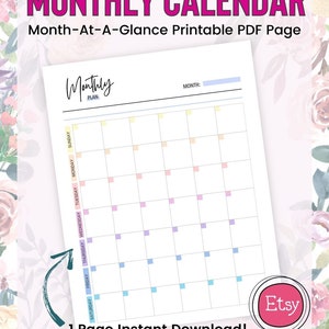Printable Monthly Planner | Undated Monthly Calendar Sheet | Minimalist ...