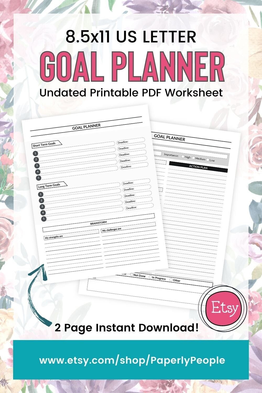 2024 Goal Planner Undated Goal Setting Worksheet Simple Action Plan ...