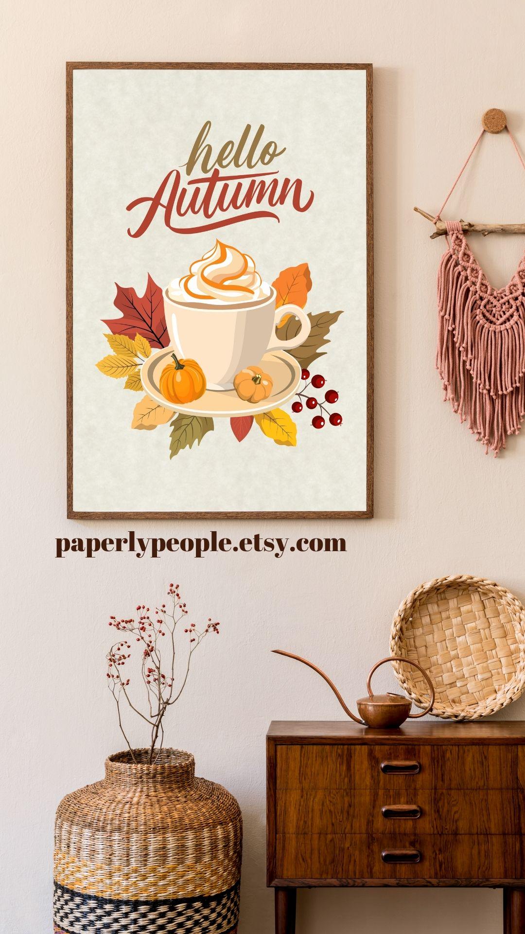 Hello Autumn Printable Wall Art | Autumn Decor | Trendy Office Wall Art ...