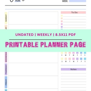 Printable Weekly Planner | Undated Weekly Goal Sheet | Minimalist ...