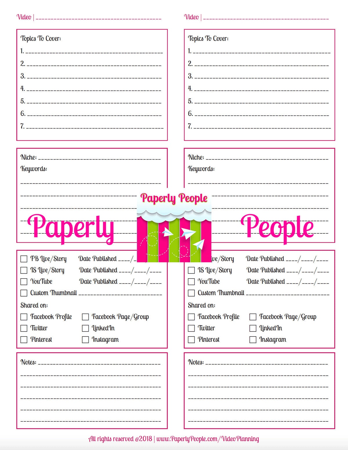 Video Creator Form, Youtube, Video Planner, Content Blogger Vlogger ...