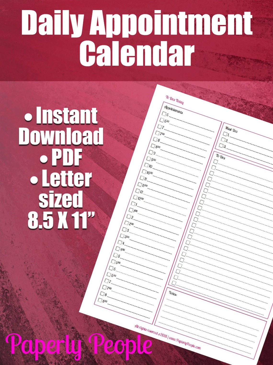 Daily Appointment Calendar Page | Daily Planner Page, Hourly, to Dos ...
