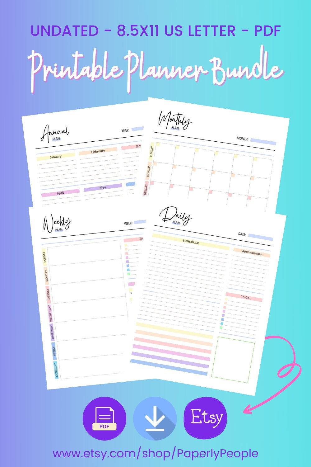 Printable Calendar Bundle Small Business Planner Personal Planner ...