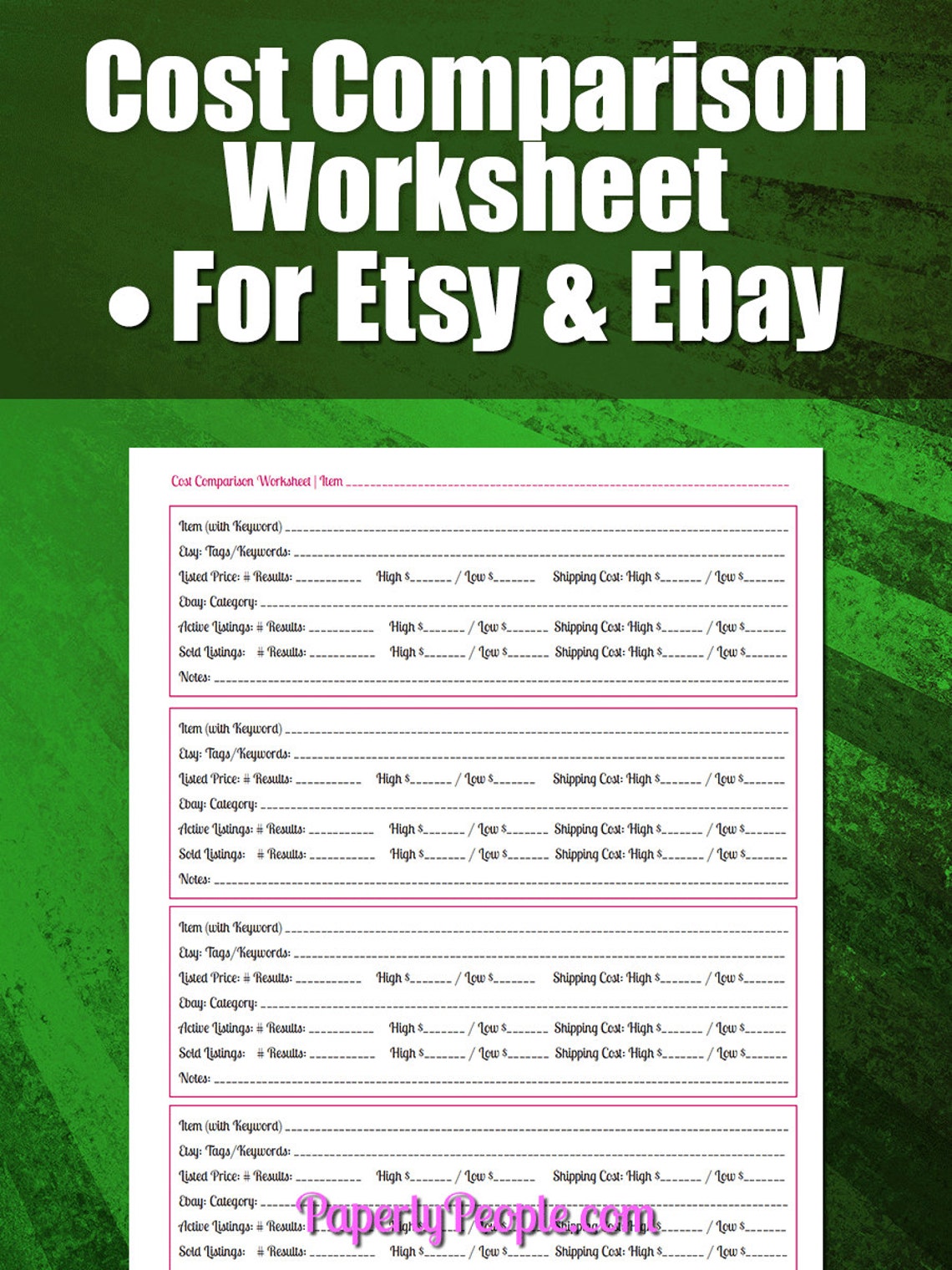Cost Comparison Worksheet and Video Walkthrough for Etsy and Ebay ...