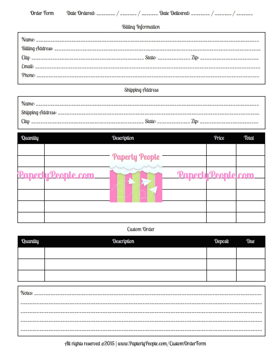 Order Form for Creative Products Companies | Custom Business Forms, for ...