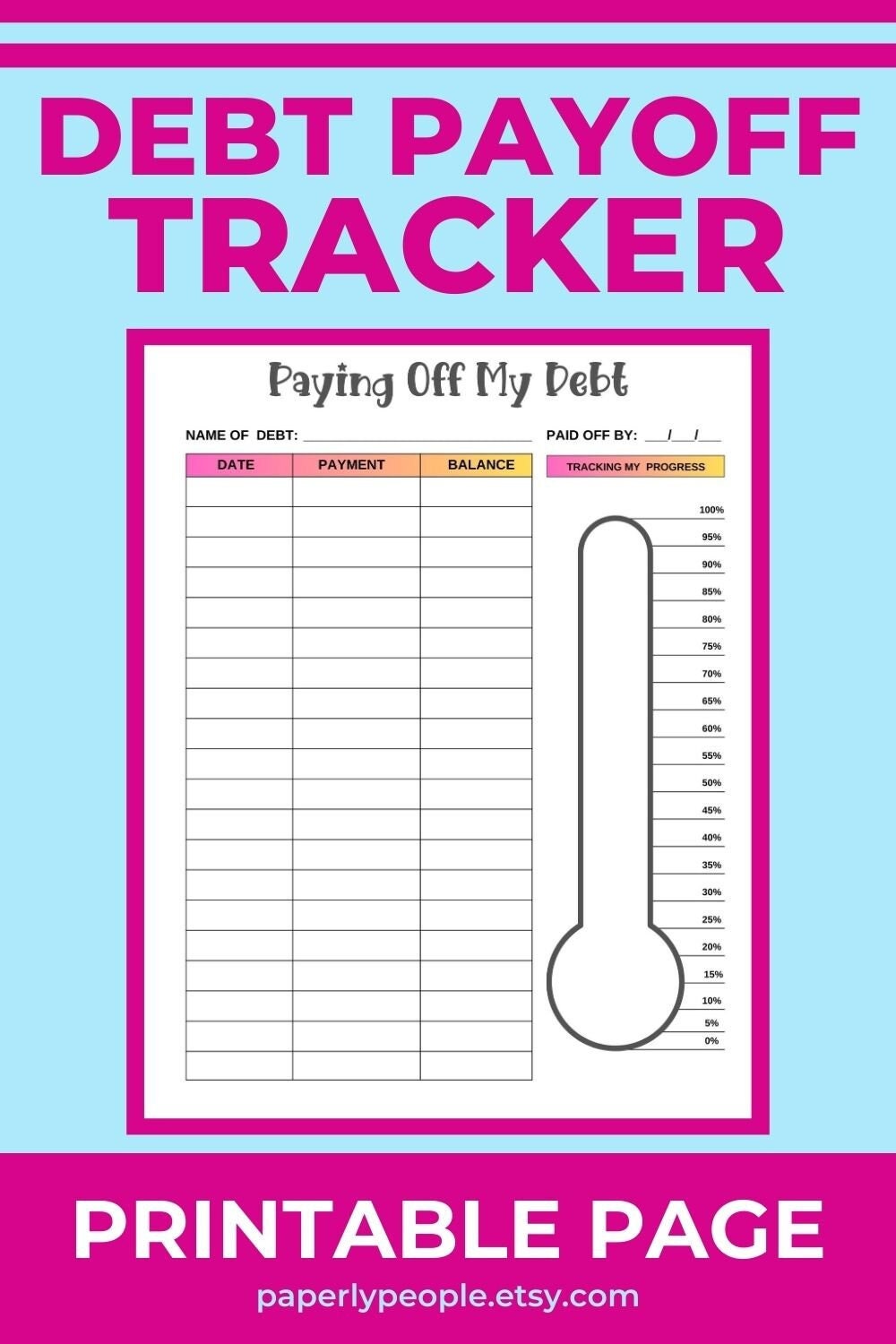 Debt Payoff Tracker | Printable Goal Tracker | Planner Pages | Debt ...