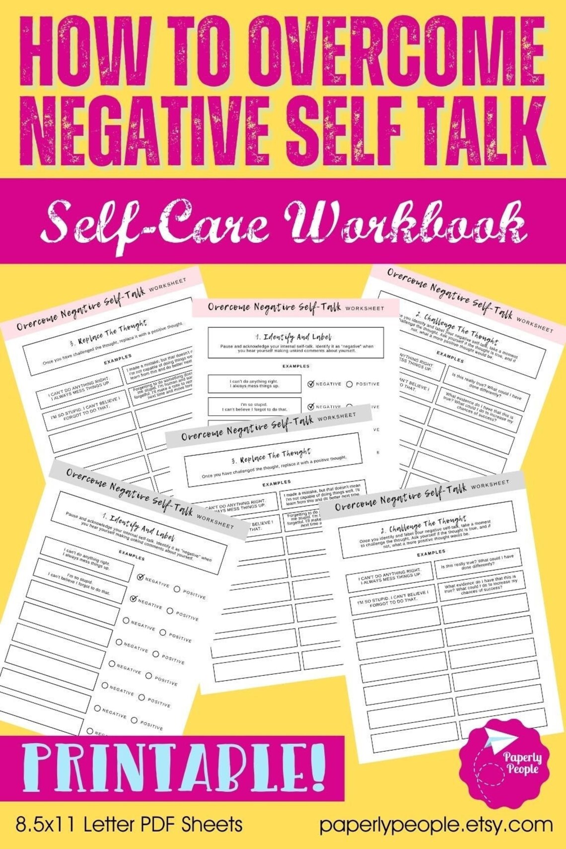 Self-care Kit | Overcome Negative Self Talk | Mindfulness Workbook ...