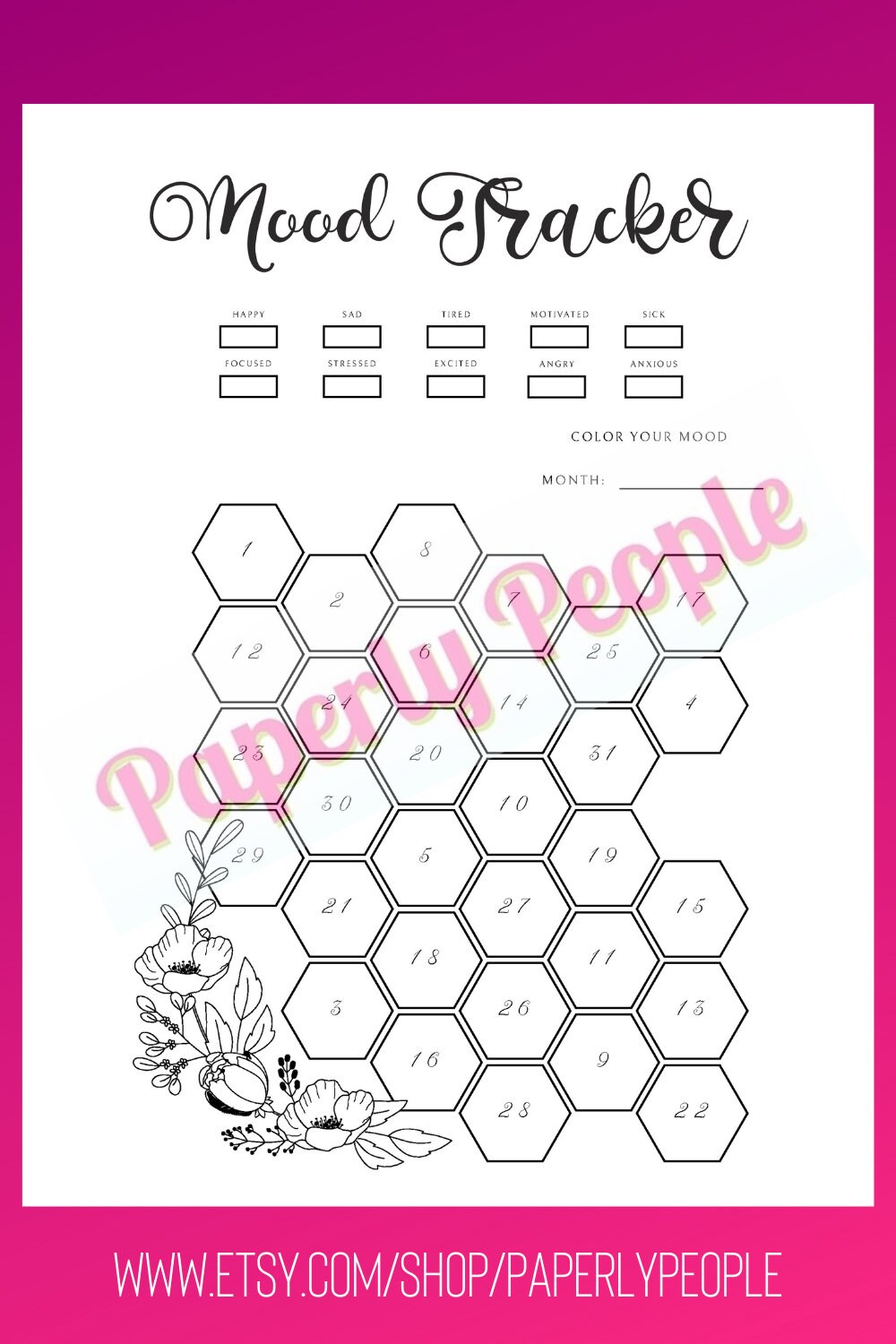 Printable Mood Tracker Worksheet | Anxiety Tracker | 30 Day Undated US ...