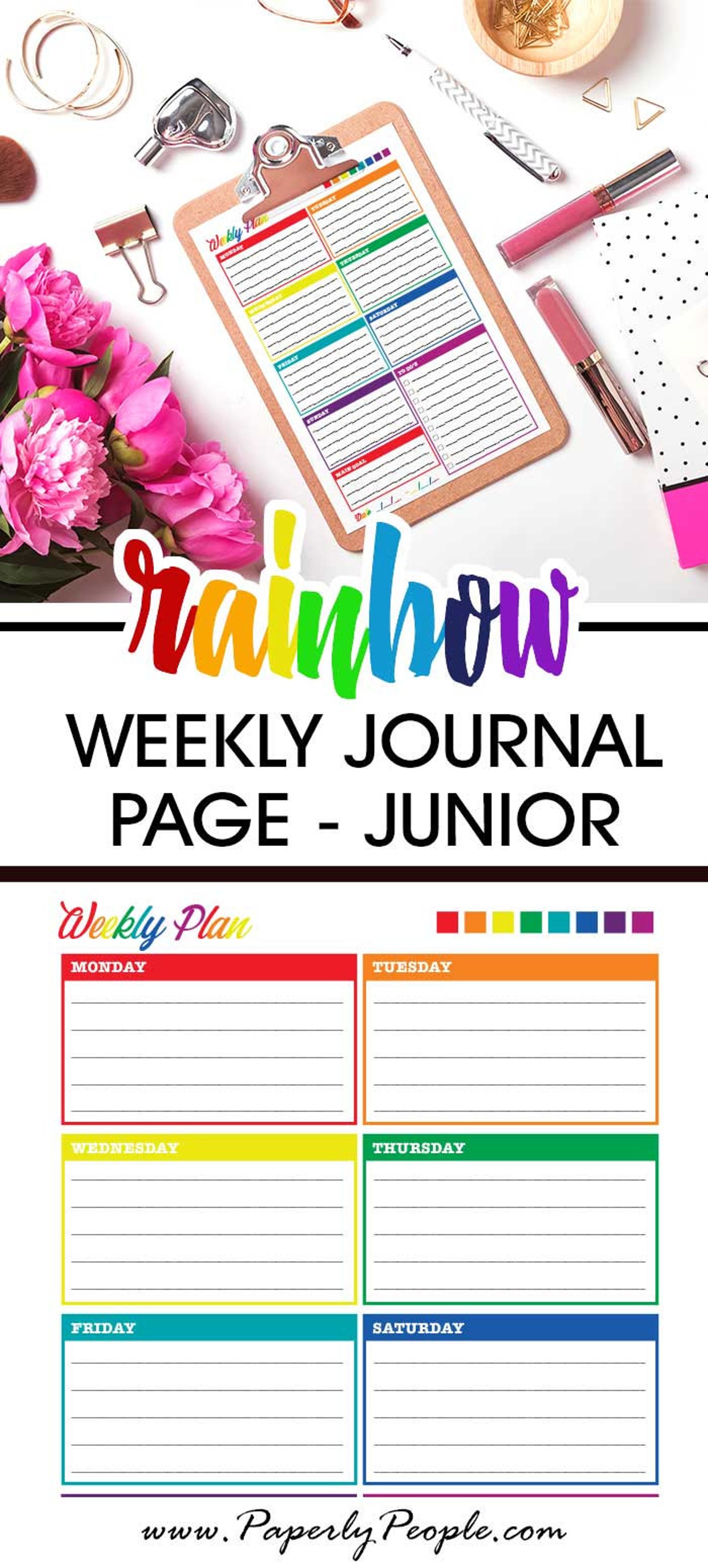 Rainbow Journal Weekly Printable Planner Page, Junior Half Size ...