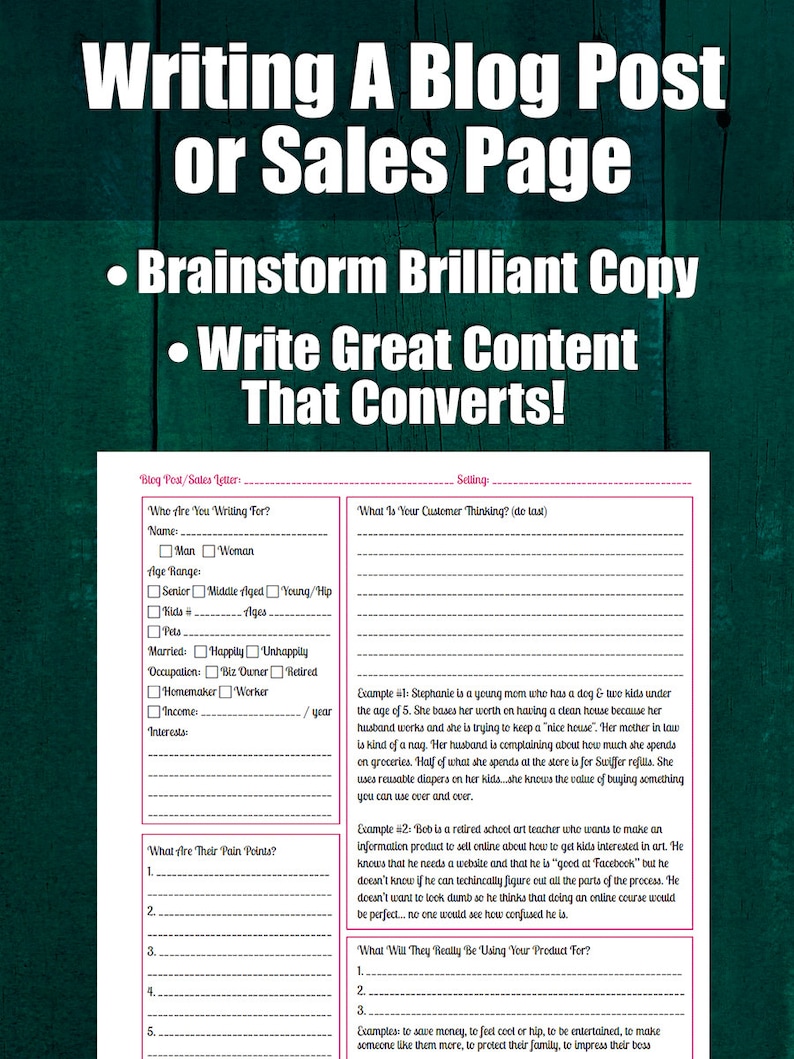 Writing A Blog Post or Sales Letter Worksheet | Who is Your Perfect ...
