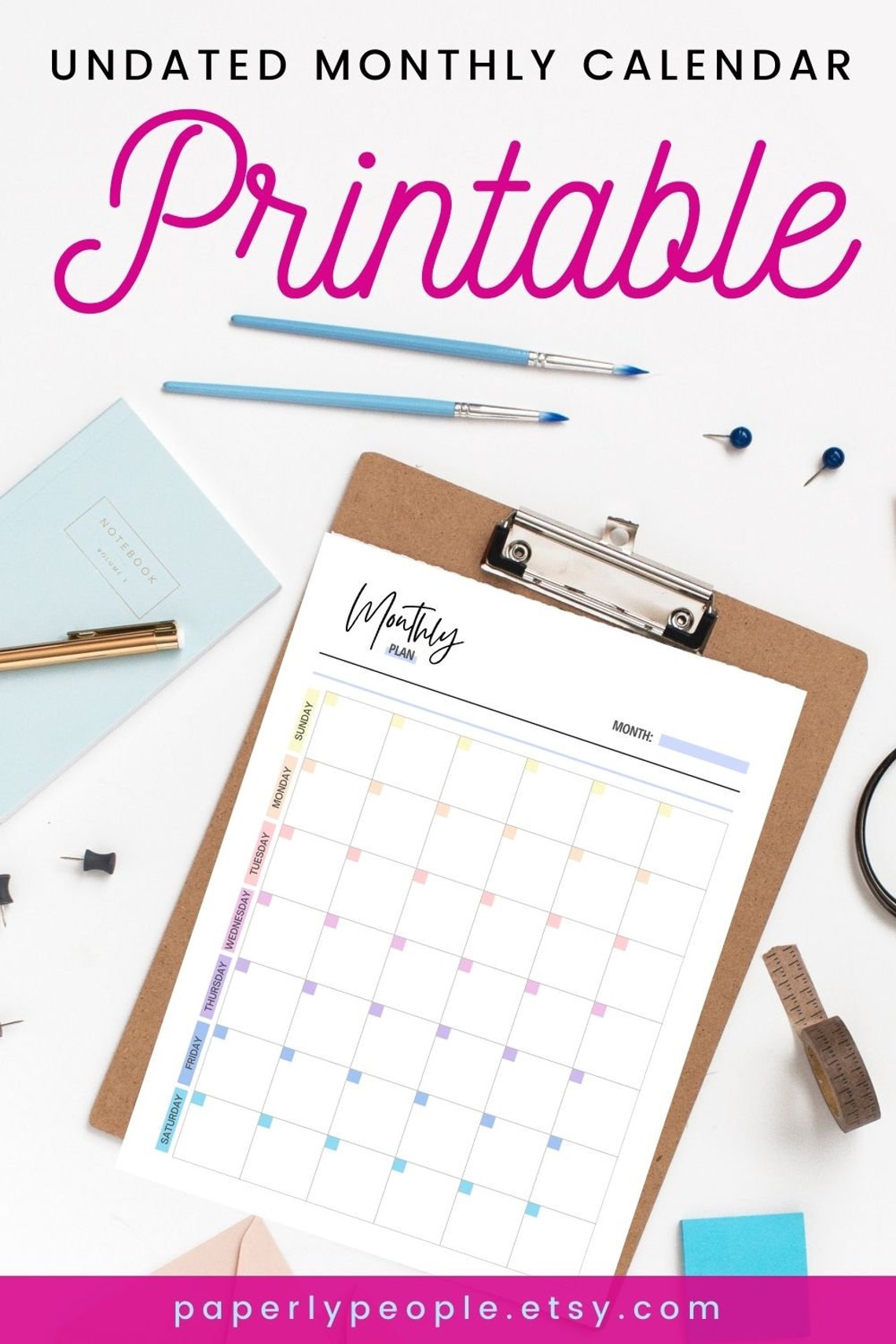 Printable Monthly Planner Undated Monthly Calendar Sheet Minimalist ...