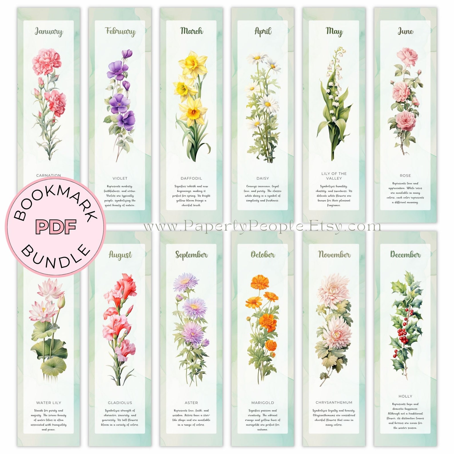 Pretty Floral Bookmarks | Printable Bookmark Bundle | Junk Journal ...