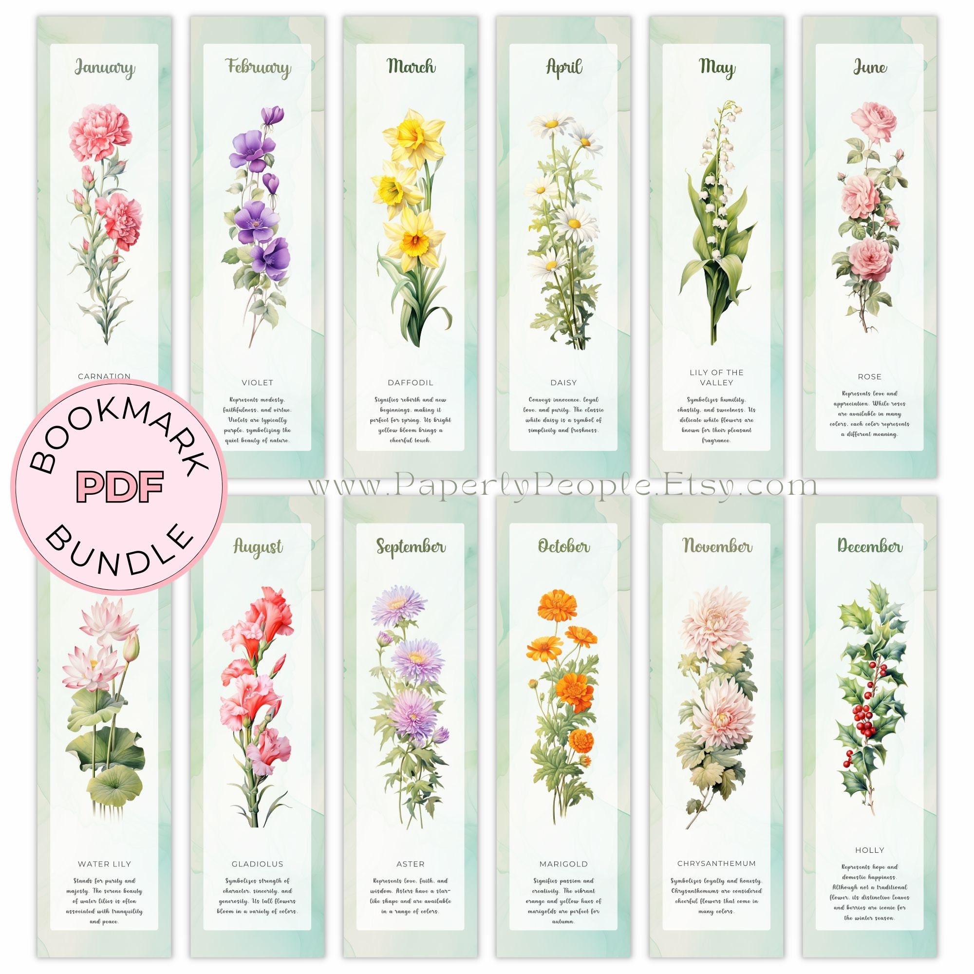 Pretty Floral Bookmarks | Printable Bookmark Bundle | Junk Journal ...