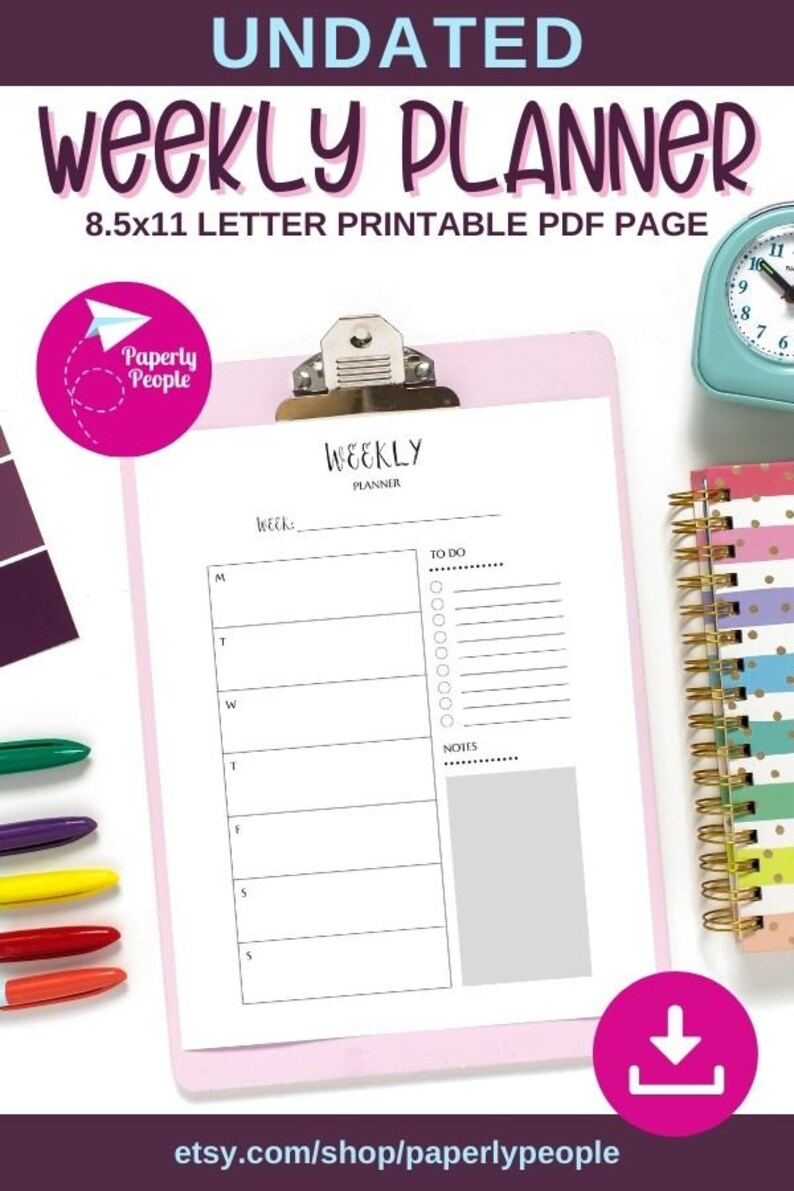 Simple Weekly Planner | Undated Weekly Planning Sheet | Minimalist ...