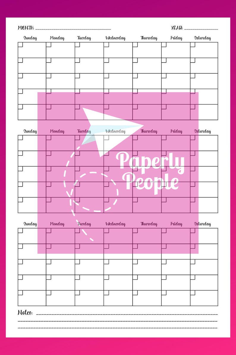 3 Month Calendar | Printable Planner Sheet | 8.5X11 Letter Sized ...