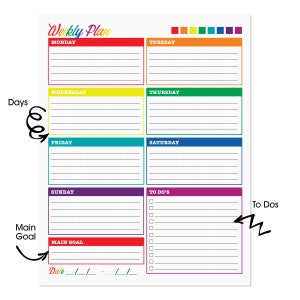 Rainbow Journal Weekly Printable Planner Page, US Letter Size 8.5 X 11 ...