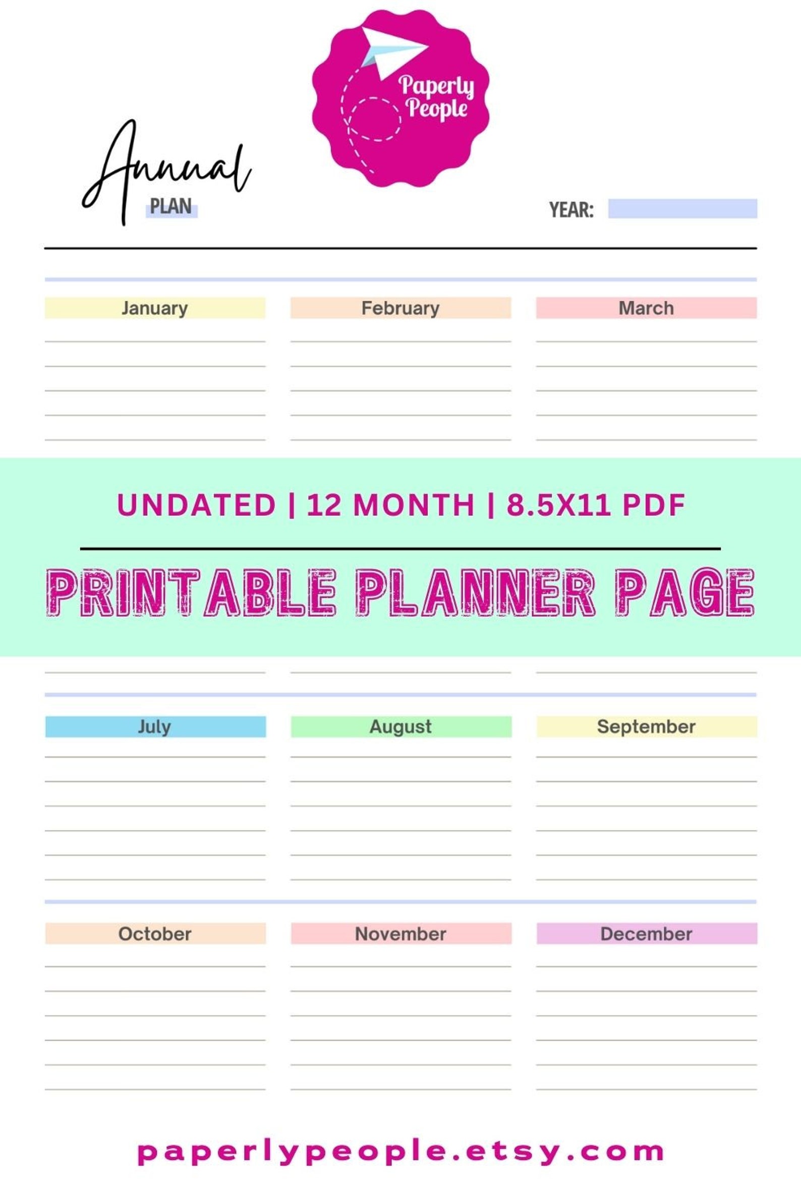 12 Month Goal Planner | Undated Yearly Goal Sheet | Minimalist Planner ...