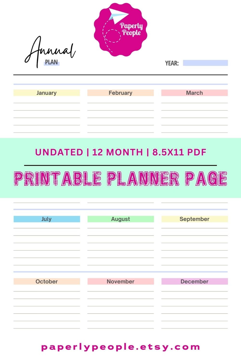 12 Month Goal Planner Undated Yearly Goal Sheet Minimalist Planner 8 ...