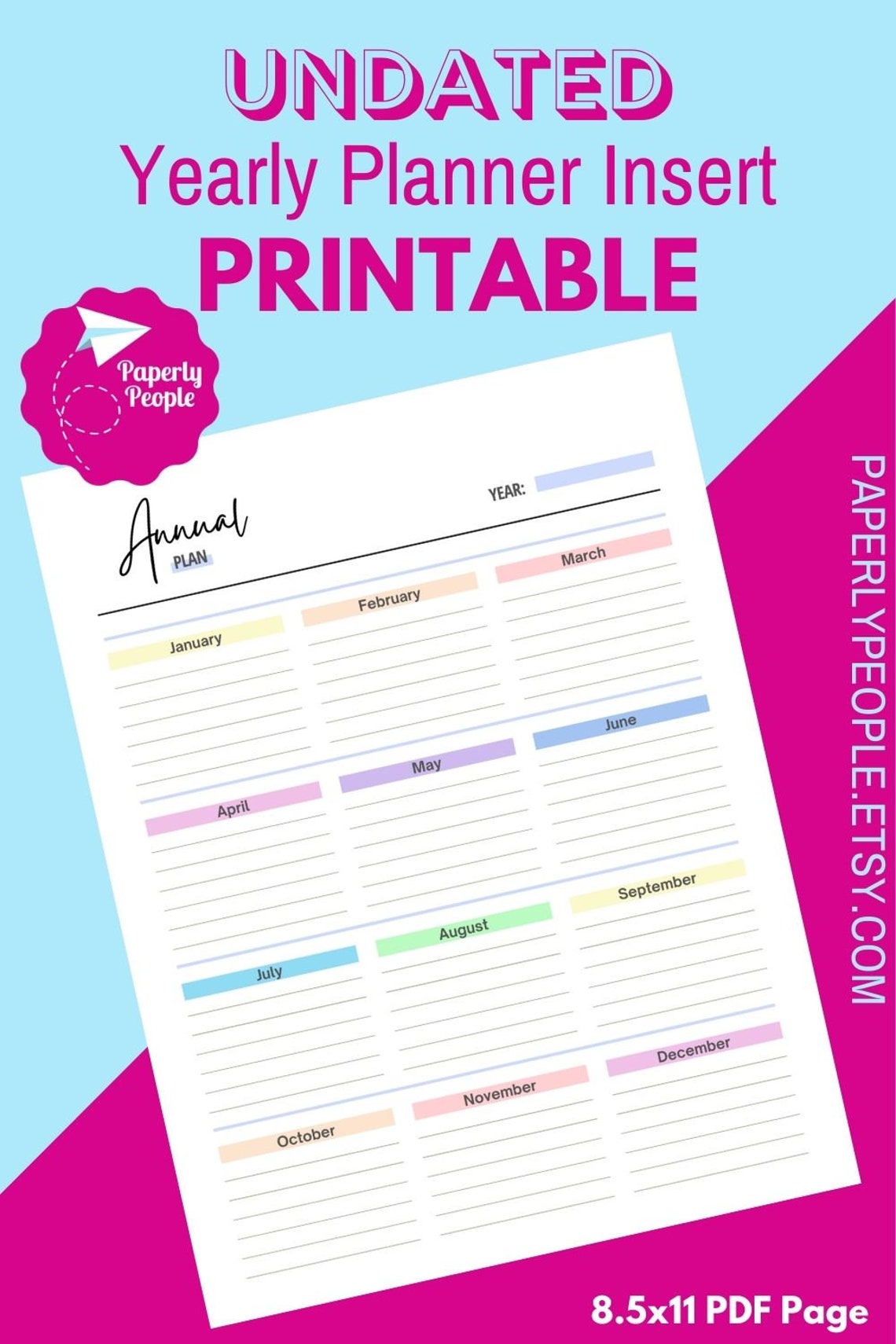 12 Month Goal Planner Undated Yearly Goal Sheet Minimalist Planner 8 ...