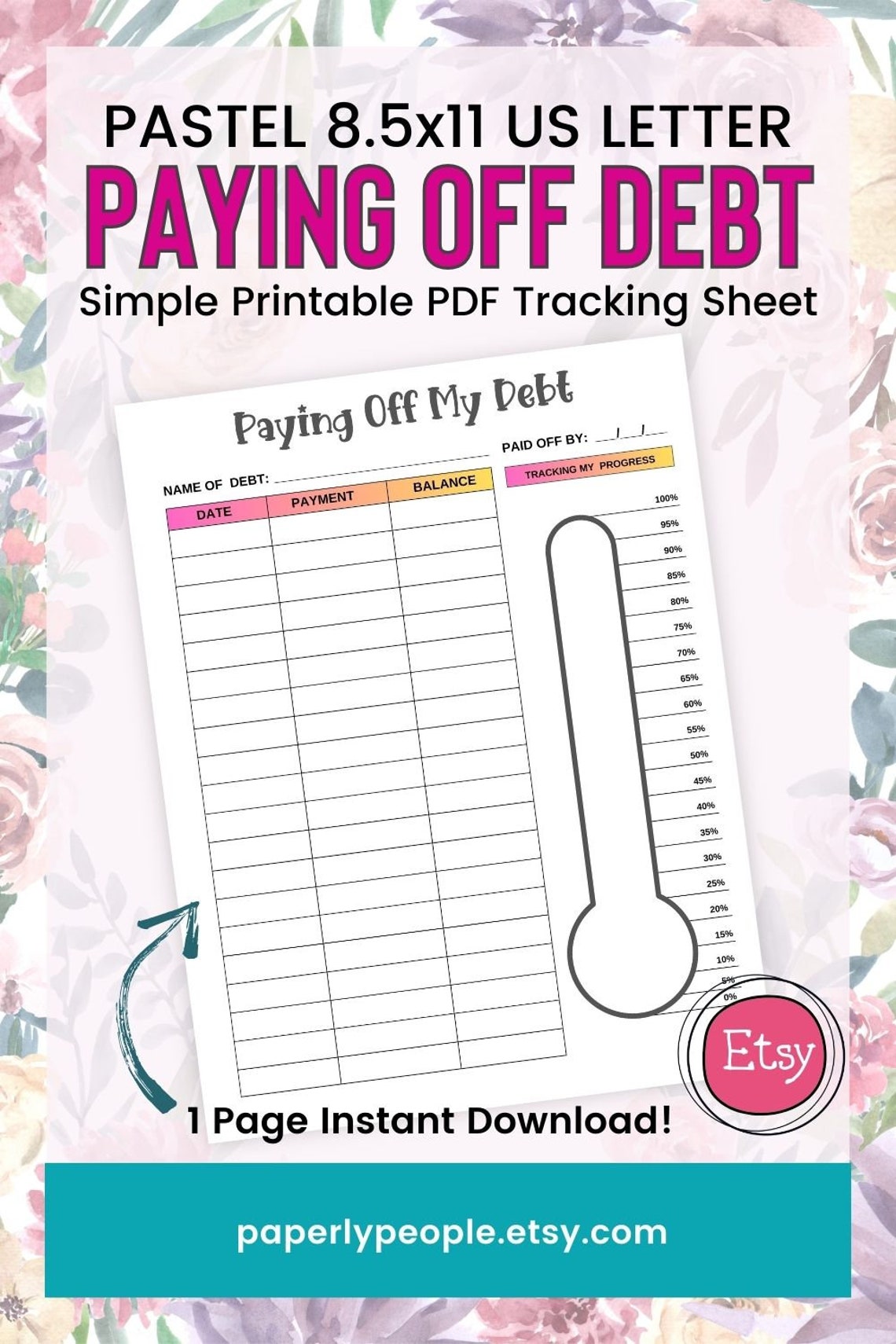 Debt Payoff Tracker | Printable Goal Tracker | Planner Pages | Debt ...