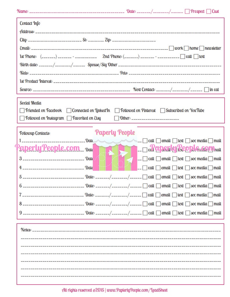 Lead Tracking Sheet | Followup Worksheet for All Your Leads! Printable ...