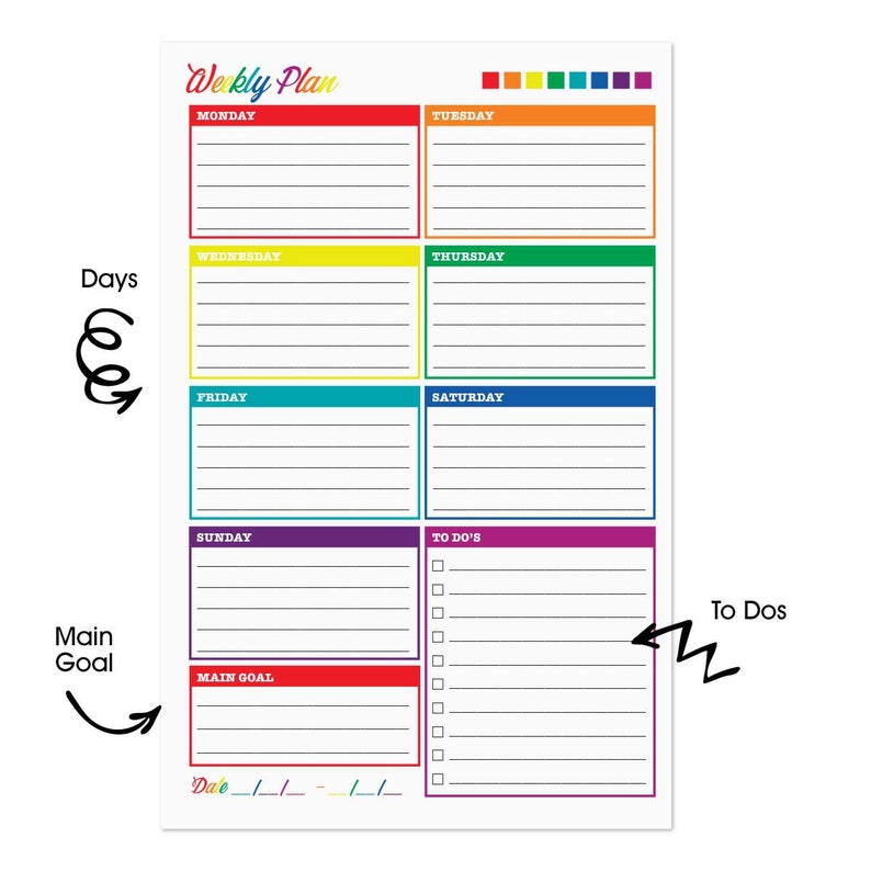 Rainbow Journal Weekly Printable Planner Page, Junior Half Size ...