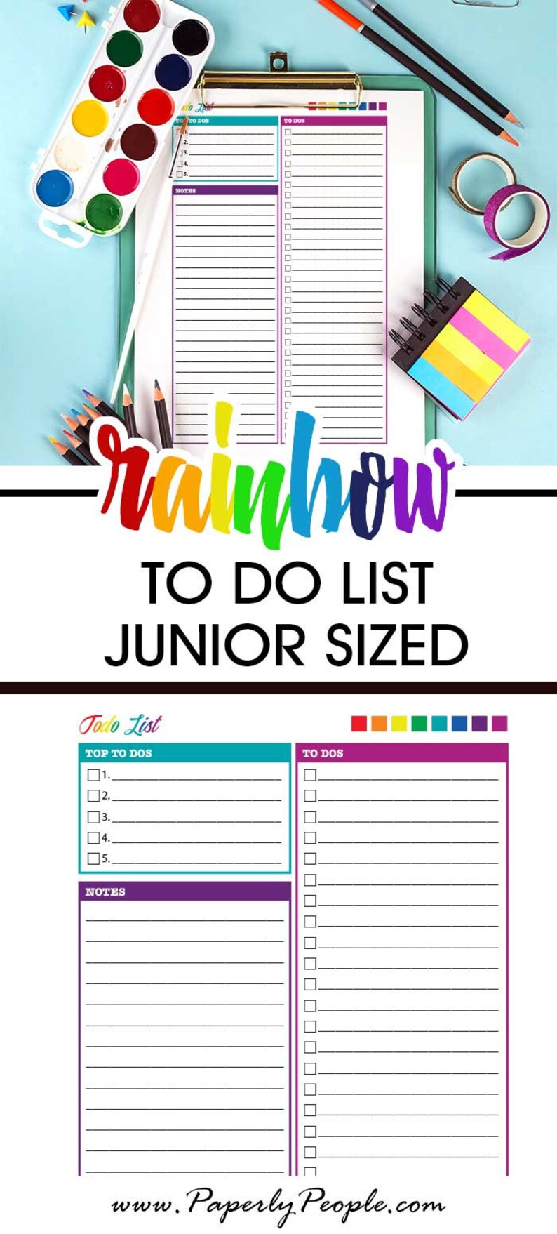 To Do List Rainbow Journal Printable to Do List Planner Page Task Notes ...