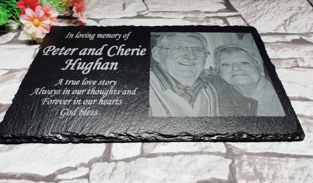 Personalised Memorial Slate Grave Marker With Picture Engraved ...