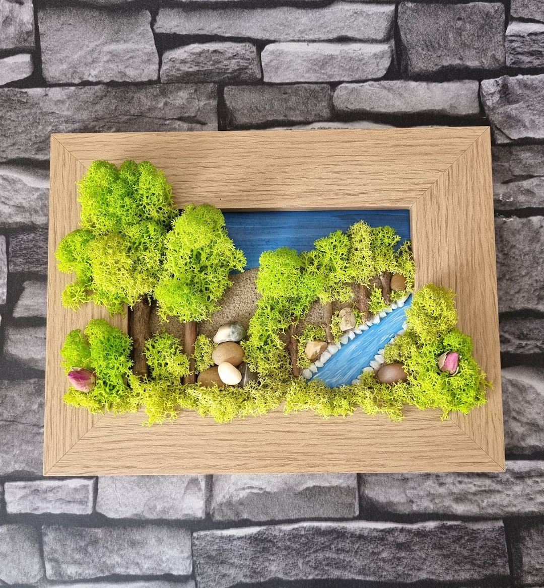 Wall Decor, Frame Moss Art, Moss and Stones Wall, Moss Frame, A Piece ...