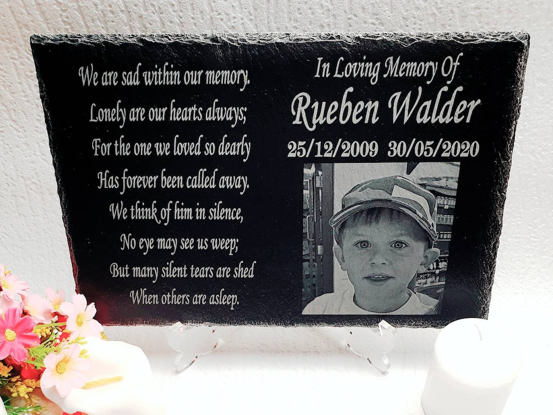 Personalised Engraved Memorial Slate Plaque With Photo on Stand, Indoor ...