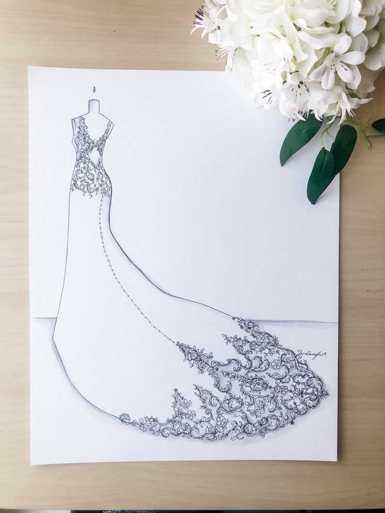 Custom Bridal Gown Ilustration-back Only-single Figure/ Wedding Gift ...