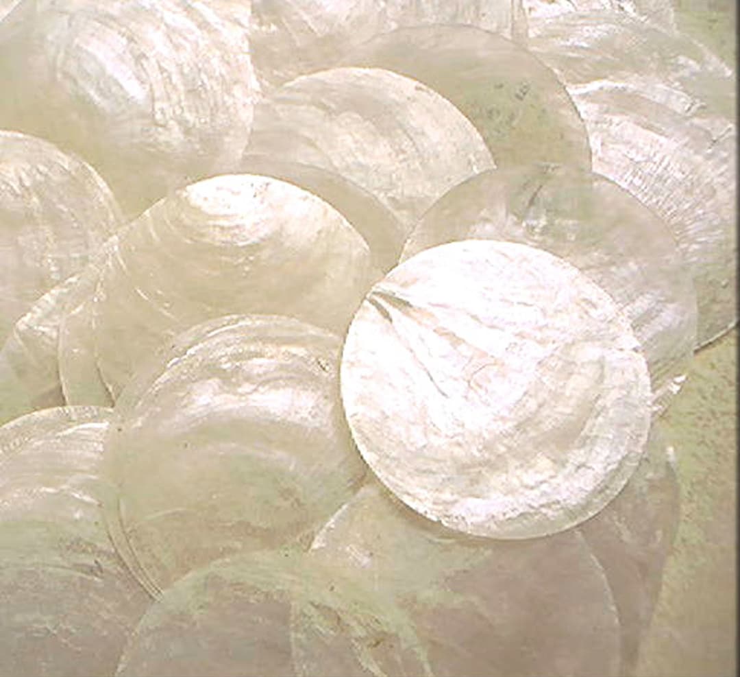 Set of 100 Drilled Capiz Shells Round Cut - 2" Diameter Two (2) Holes ...