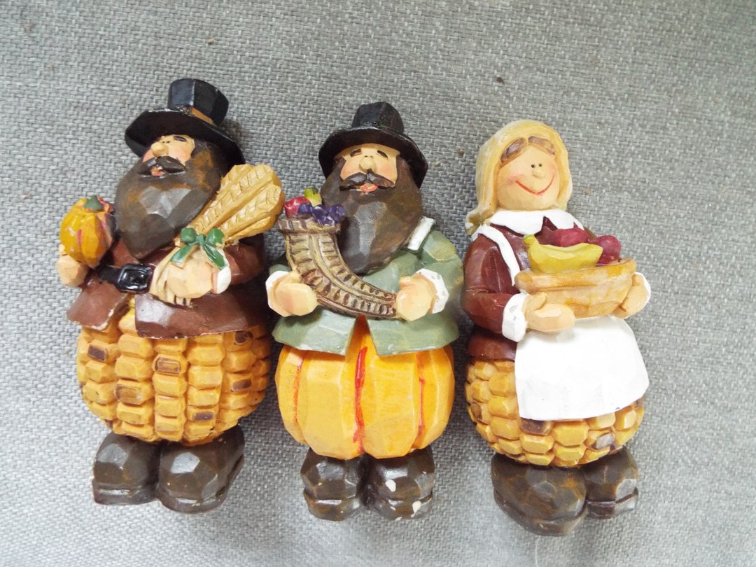 3 Thanksgiving Figurines 2 Boy Pilgrims 1 Girl Centerpiece Table ...