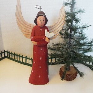 Ron Ransom Original Wood Folk Art Red Angel Christmas Hand Carved ...