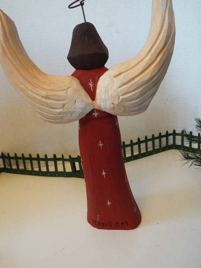 Ron Ransom Original Wood Folk Art Red Angel Christmas Hand - Etsy