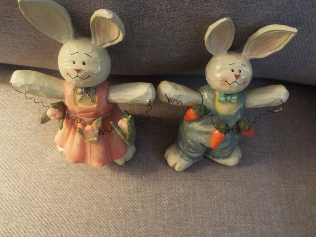 Pair Vintage 7 Bunny Rabbit Couple Figurines Mr. Mrs. Bunny Rabbit ...