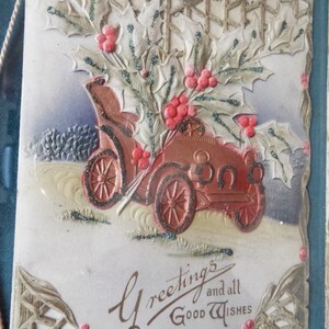 Antique 1910 Embossed Christmas Card Roadster Car Holly Gold Glitter Gesso Framed - Etsy