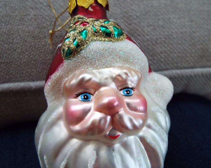 Oversized Large 6" Red With White Santa Face Glass Christmas Ornament ...