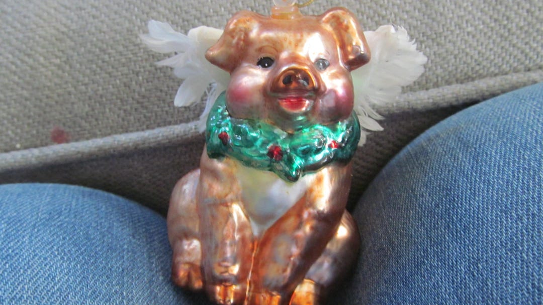 Flying Pig Gold Hand Blown Glass Christmas Ornament Figural Real ...