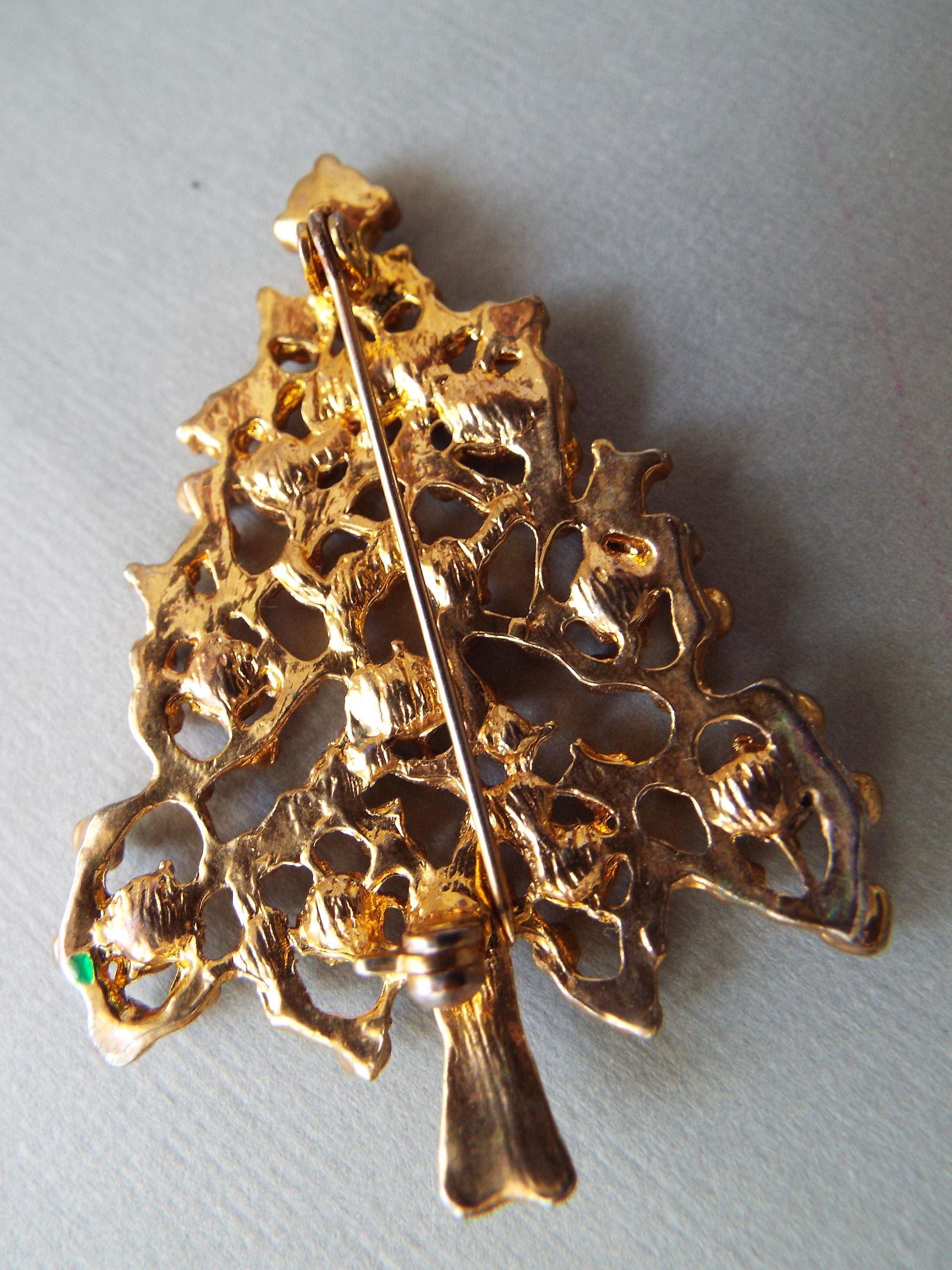 Vintage Christmas Tree Pin Multi Color Rhinestones Clear Red - Etsy