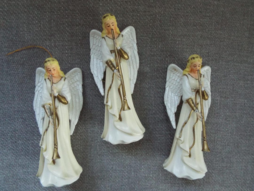 3 Pieces Vintage Plastic Angel Figurines Ornaments Long Horns Buisine ...
