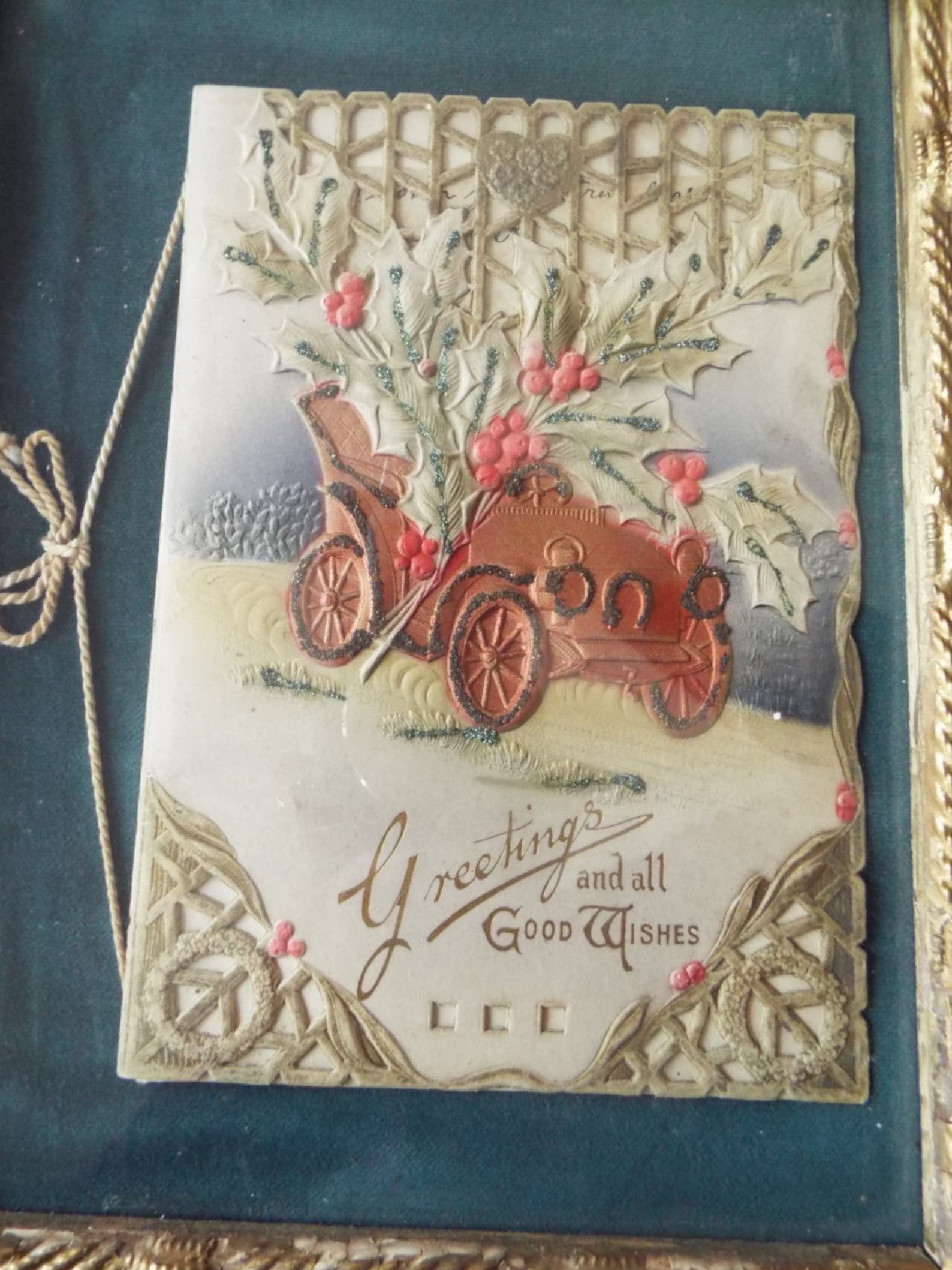 Antique 1910 Embossed Christmas Card Roadster Car Holly Gold - Etsy