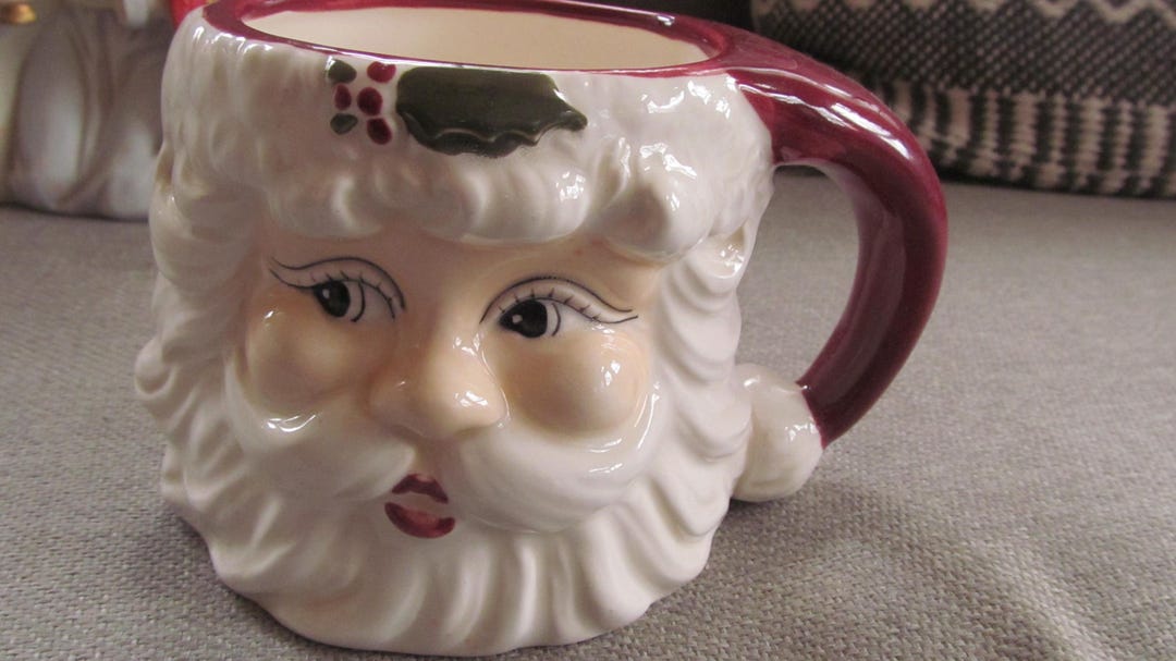 Large Ceramic Santa Cup Mug Planter Marketplace Folk Art Santa Face Mug ...