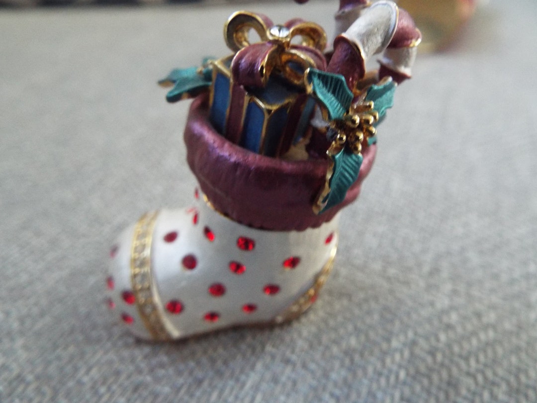 Ruccini Enamel Trinket Box Swarovski Crystal Hinged Christmas Stocking ...