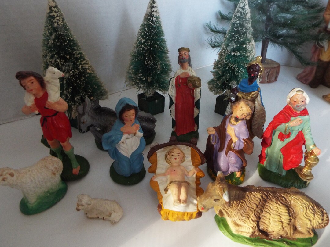 11 Piece Set Italian Figurines Chalkware Nativity Set Italian Creche - Etsy