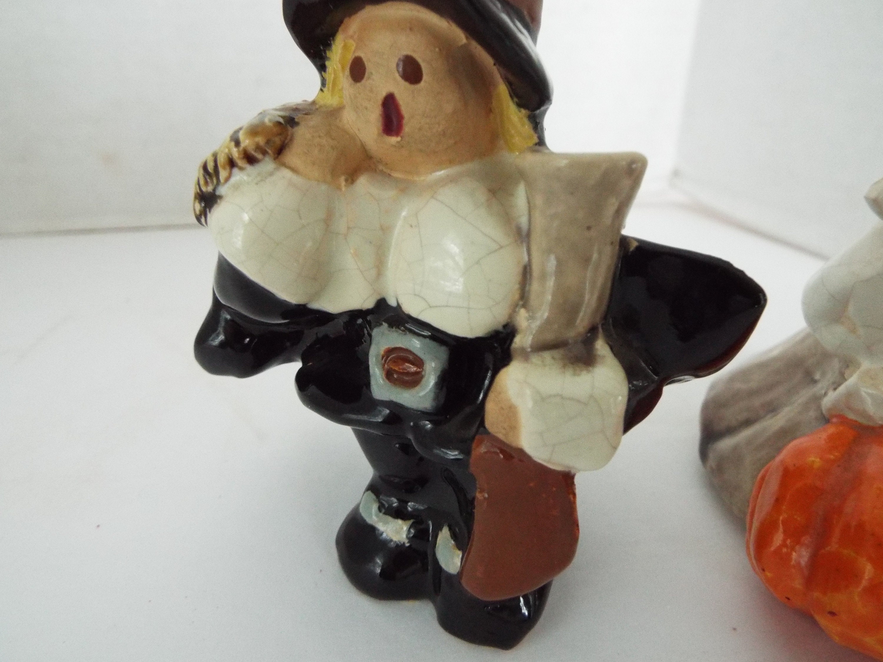 Thanksgiving Pilgrim Clay Miniature Figurines Hand Sculpted Hand ...
