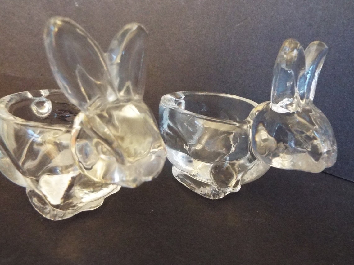Pair of Crystal Glass Miniature Rabbit Votive Candlesticks - Etsy
