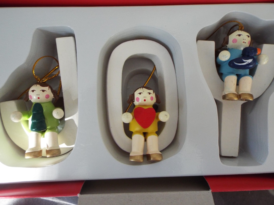 JOY Wood Ornament Wood Figural Christmas Ornament of JOY With Angels ...
