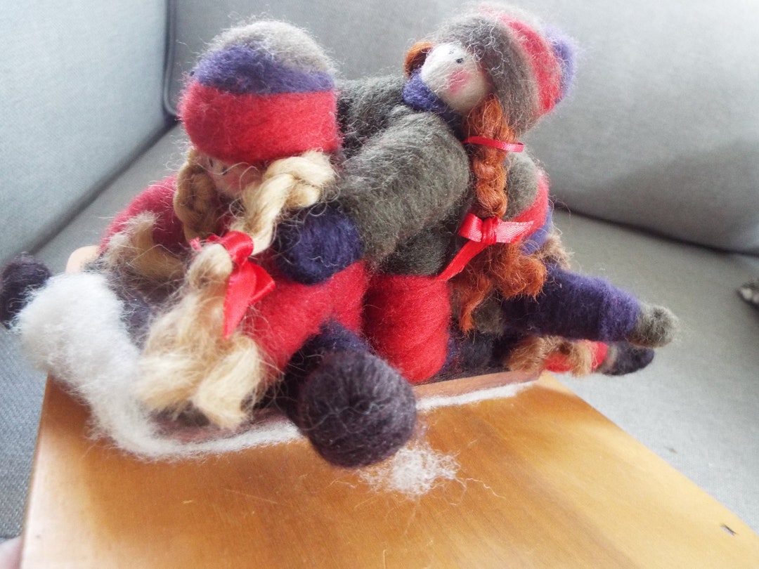 Large 11" Handmade Spun Cotton 3 Girls Sledders Toboggan Centerpiece ...